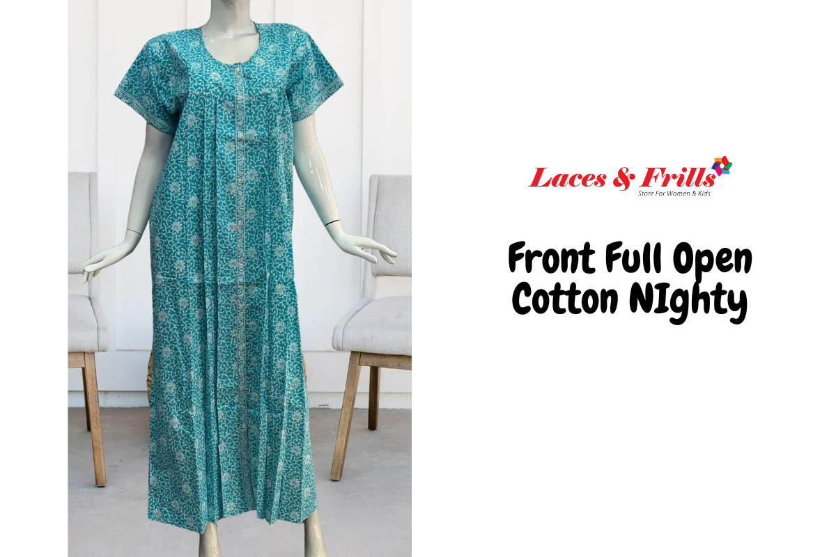 Front-Open Cotton Bliss: Sleep Easy, Lounge in Style — Laces and Frills