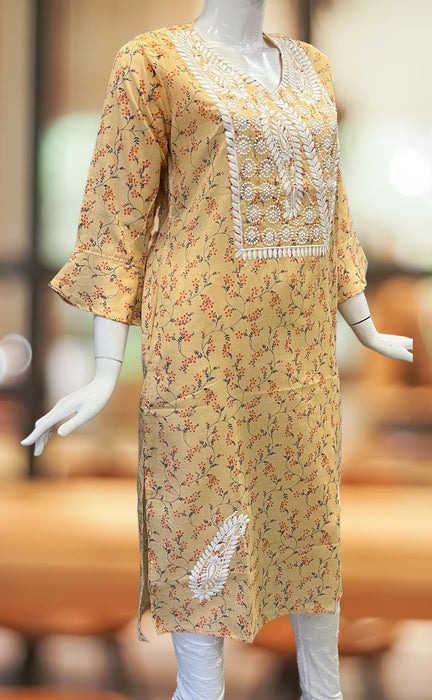 Peach Machine Chikankari Kurti. Versatile Cotton Fabric. | Laces and ...