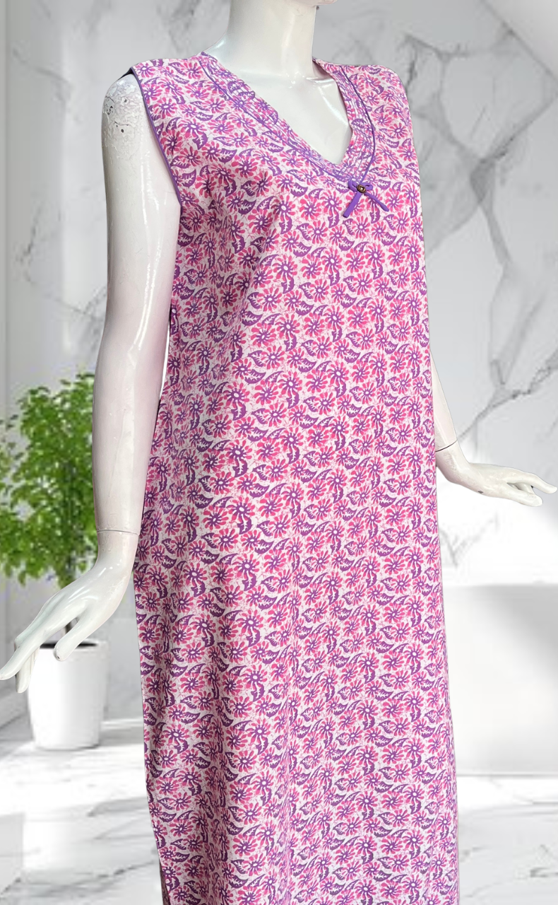 Lavender Garden Sleeveless Pure Cotton Nighty. Pure Durable Cotton | L ...