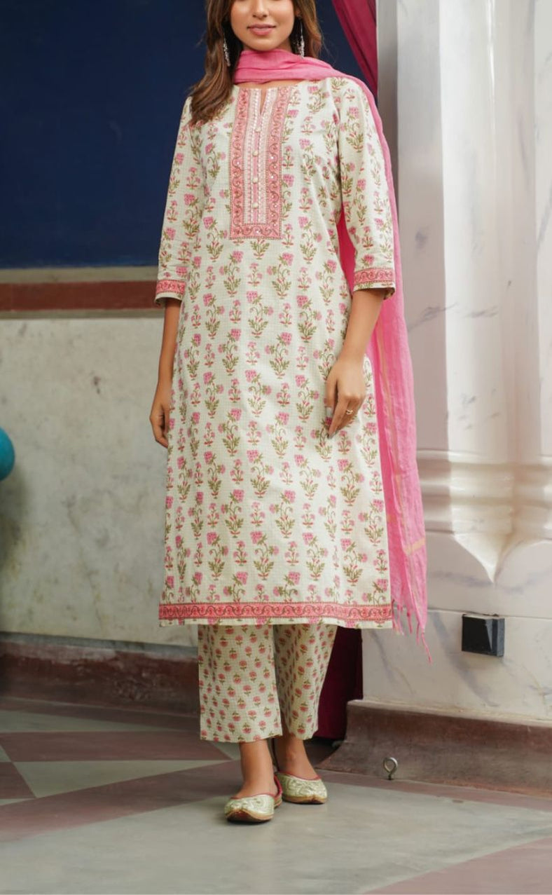 Premium Cotton Kurti Sets With Pant and Dupatta Set | Laces and Frills