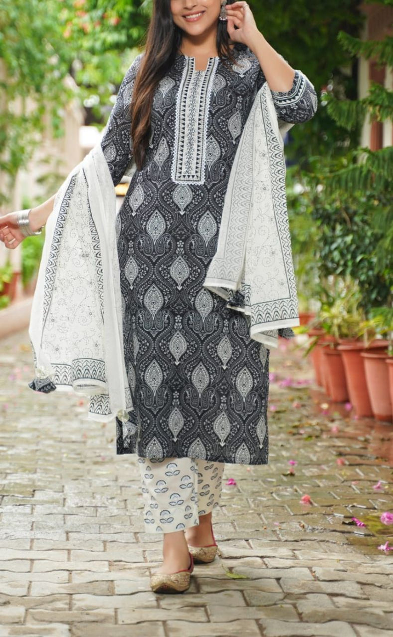 Premium Cotton Kurti Sets With Pant and Dupatta Set | Laces and Frills