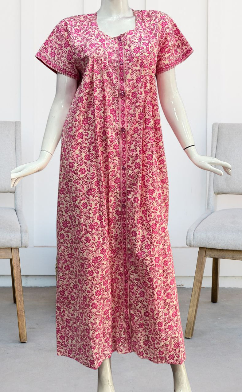 Front Full Open Cotton Nighty | Laces and Frills