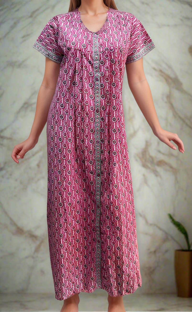Front Full Open Cotton Nighty | Laces and Frills