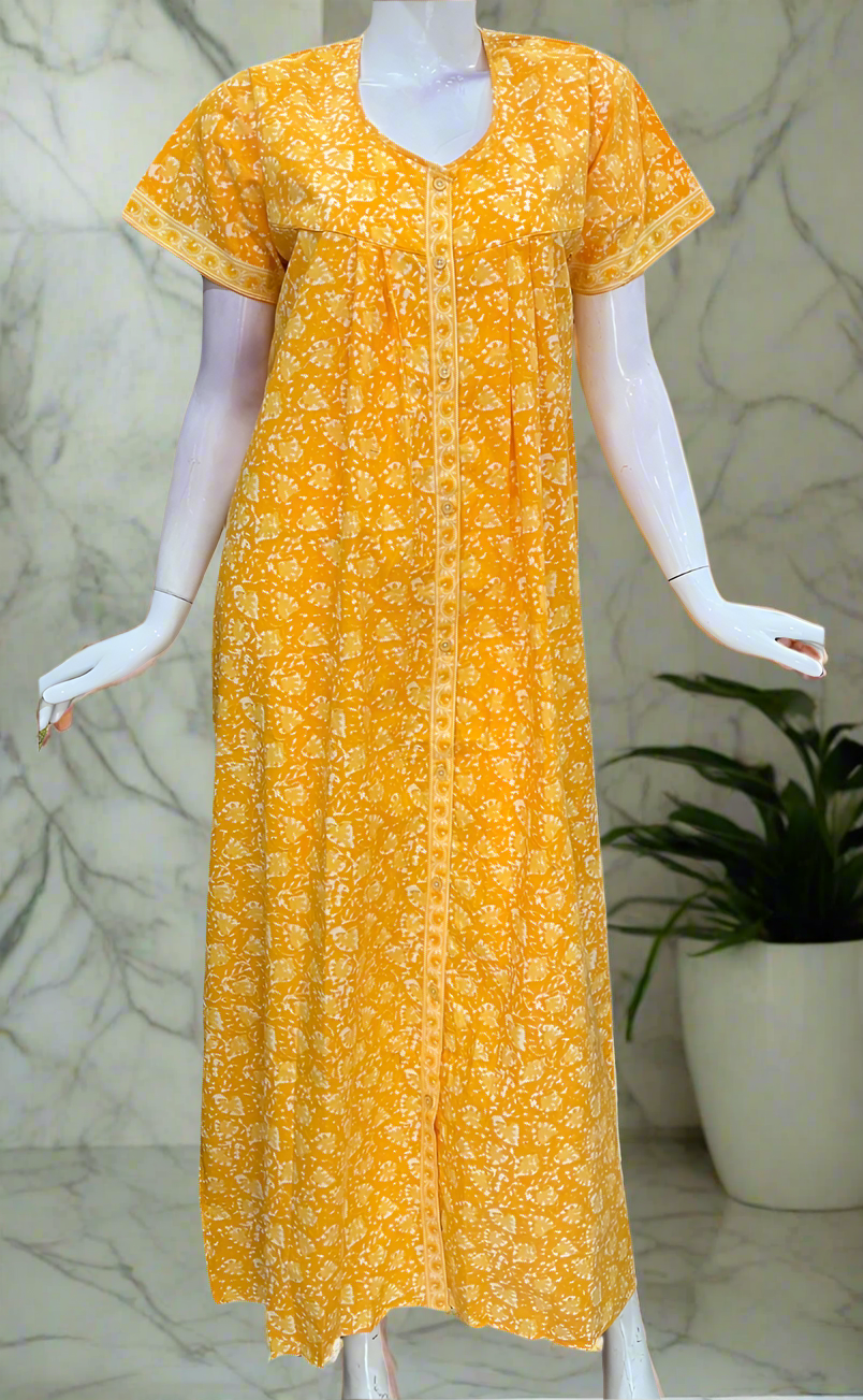 Front Full Open Cotton Nighty | Laces and Frills