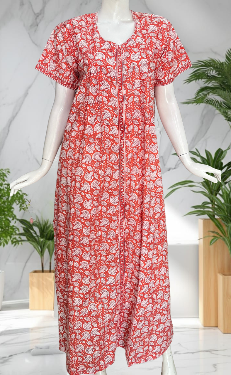 Front Full Open Cotton Nighty | Laces and Frills