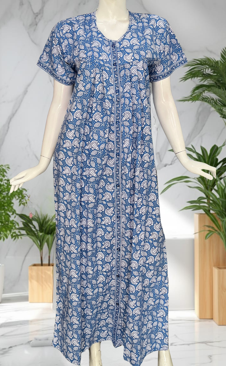 Front Full Open Cotton Nighty | Laces and Frills