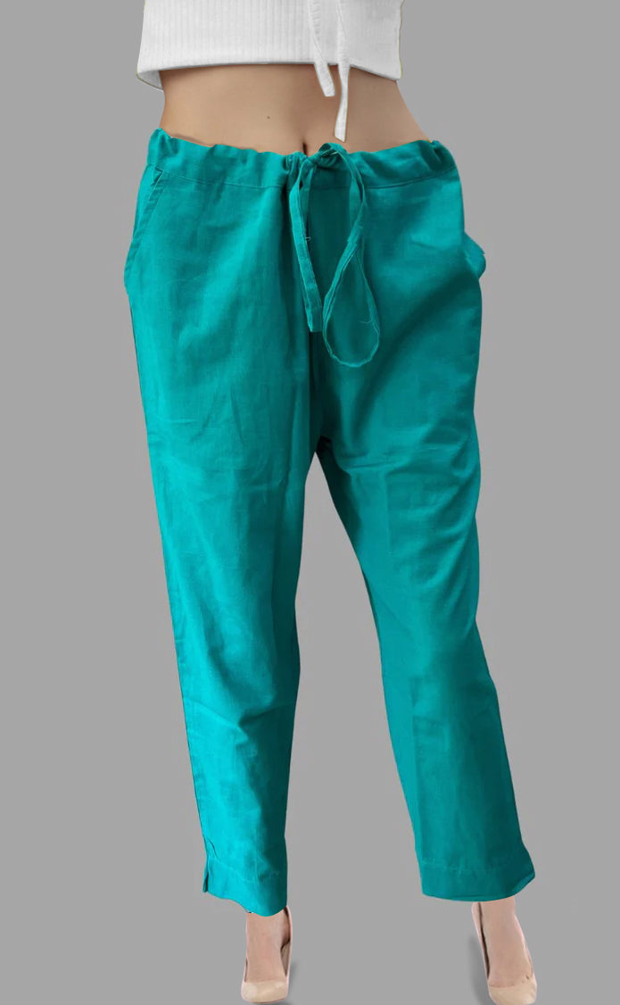 Turquoise Blue Straight Pants . Pure Cotton Fabric | Laces and Frills ...