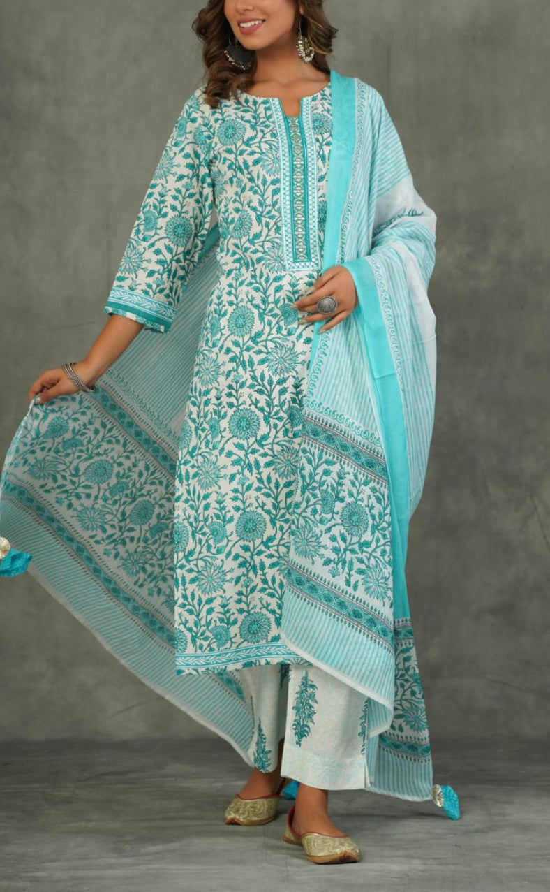Premium Cotton Kurti Sets With Pant and Dupatta Set | Laces and Frills
